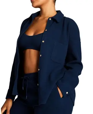 NEGATIVE Waffle Knit Shirt Jacket - Navy