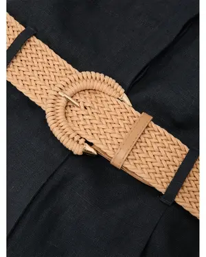 REISS Linen Collared Romper - Navy