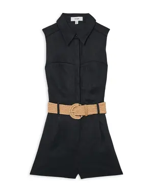 REISS Linen Collared Romper - Navy