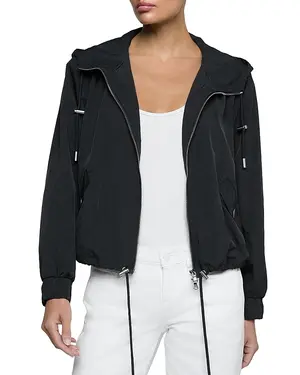 L'Agence Miro Zip-up Hooded Windbreaker Jacket - Black
