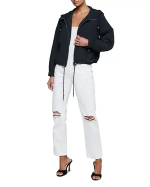 L'Agence Miro Zip-up Hooded Windbreaker Jacket - Black