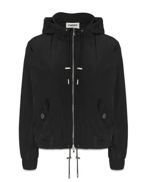 L'Agence Miro Zip-up Hooded Windbreaker Jacket - Black
