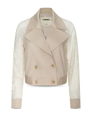 L'Agence Novelle Lace Sleeve Trench Coat - Biscuit/ecru