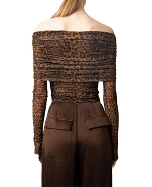 Lapointe Printed Mesh Off-the-shoulder Top