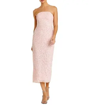 Mac Duggal Pearl Embellished Strapless Midi Cocktail Dress - Blush