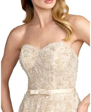 Mac Duggal Sequin Floral Strapless A-line Midi Dress