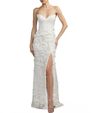 Mac Duggal Strapless Sweetheart Gown With Floral Appliques And Slit - Ivory