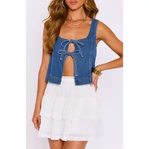 VICI Tie-front Denim Top - Medium Wash