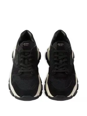 Prada Mesh And Suede Lace-up Sneakers - Black