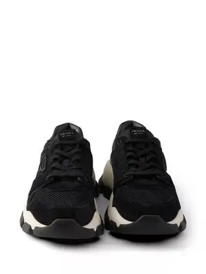 Prada Mesh And Suede Lace-up Sneakers - Black