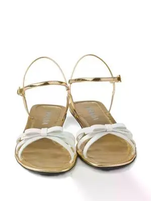 Prada Patent And Metallic Leather Flat Sandals With Bow Detail - Gold