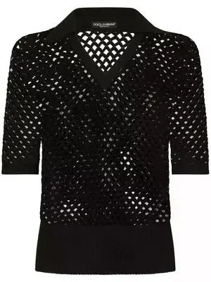 Dolce & Gabbana Open-knit Cotton Polo Shirt With Cut-out Detailing