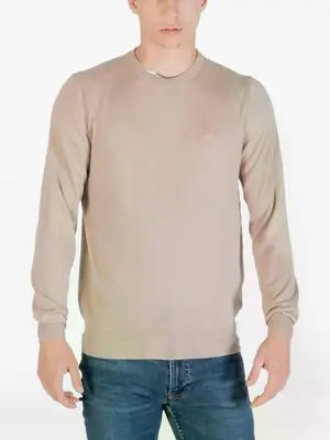 Guess Logo-embroidered Crew-neck Jumper - Neutrals