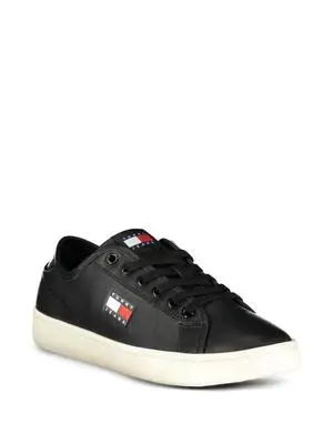 Tommy Hilfiger Logo-patch Leather Sneakers - Black