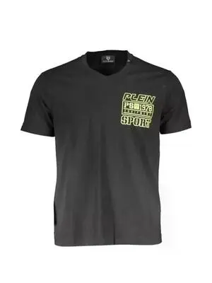 PLEIN SPORT Logo-print V-neck Cotton T-shirt - Black