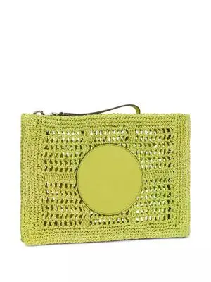 Tory Burch Ella Logo-patch Woven Clutch - Green