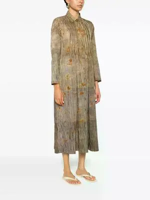 YAVI Striped Abstract Print Shirt Dress