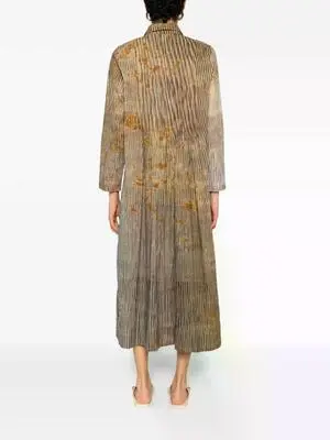 YAVI Striped Abstract Print Shirt Dress