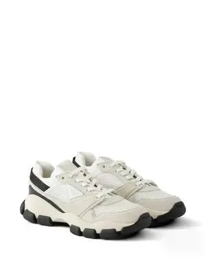 Prada Mesh And Suede Lace-up Sneakers - Neutrals