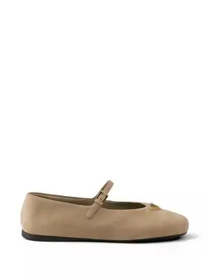 Prada Suede Ballerinas With Enamelled Triangle Logo - Neutrals