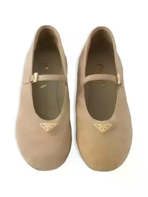 Prada Suede Ballerinas With Enamelled Triangle Logo - Neutrals