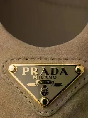 Prada Suede Ballerinas With Enamelled Triangle Logo - Neutrals