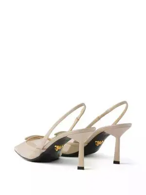 Prada Mesh Fabric Slingback Pumps With Geometric Heel