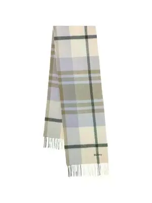 Mulberry Check-pattern Fringed-details Merino Wool Scarf - Neutrals