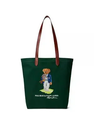 Polo Ralph Lauren Leather Trimmed Twill Shopper Tote Bag - Green