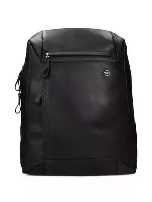 PIQUADRO Logo-plaque Leather Backpack - Black