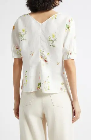 REISS Quinny Floral Linen Blend Top