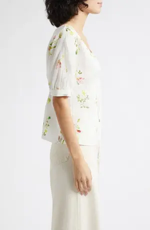 REISS Quinny Floral Linen Blend Top