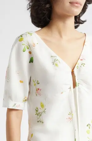 REISS Quinny Floral Linen Blend Top