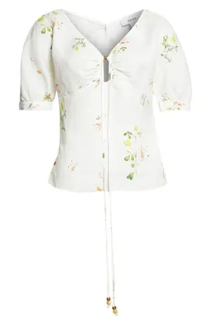 REISS Quinny Floral Linen Blend Top