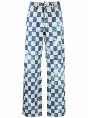 Dsquared2 Checked Wide-leg Jeans - Blue