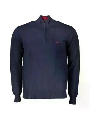 HARMONT & BLAINE Embroidered Half-zip Cotton Sweater - Blue