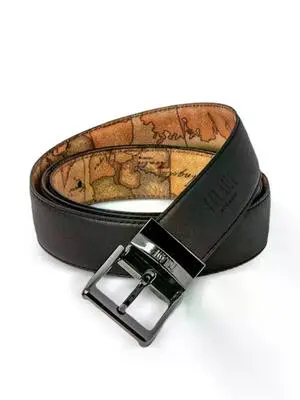 ALVIERO MARTINI 1° CLASSE Reversible Geo Map Leather Belt - Neutrals