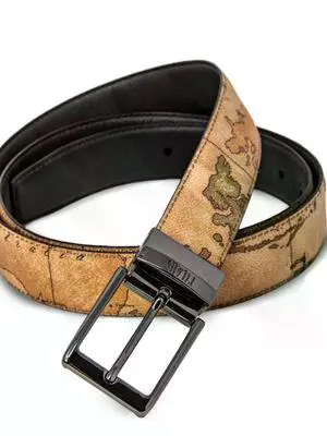 ALVIERO MARTINI 1° CLASSE Reversible Geo Map Leather Belt