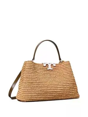 Tory Burch Eleanor Raffia Satchel With Leather Trim - Neutrals