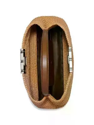 Tory Burch Eleanor Raffia Satchel With Leather Trim - Neutrals