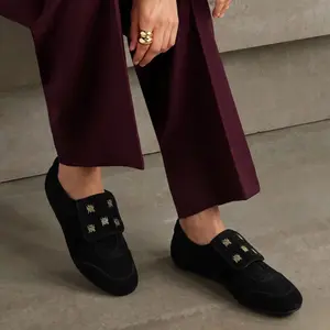 AMIE RAFA Suede Sneakers With Folded Tongue And Subtle Stitching - Black