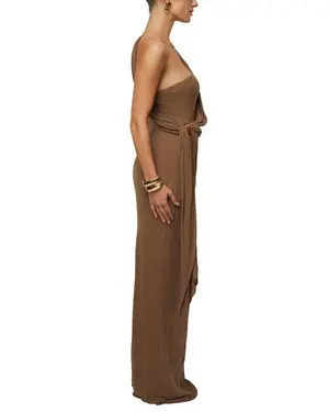 JLUXLABEL One-shoulder Wrap Maxi Dress - Brown