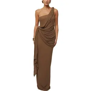 JLUXLABEL Drape One-shoulder Gown - Brown