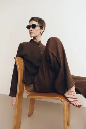 VIR VITA Alma Linen Shirt - Chestnut