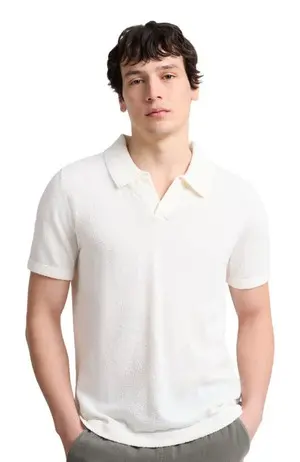 Onia Boucle Knit Johnny Polo - Egret