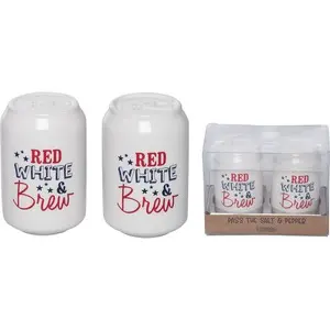 TRANSPAC Ceramic Can Brew Salt And Pepper Set Of 2 For Patriotic Serving And Entertaining - Multicolored