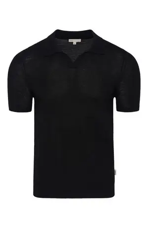 Onia Extra Fine Merino Wool Short Sleeve Johnny Collar Polo - Black