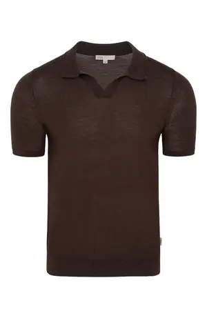 Onia Extra Fine Merino Wool Short Sleeve Johnny Collar Polo - Espresso