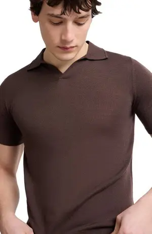 Onia Extra Fine Merino Wool Short Sleeve Johnny Collar Polo - Espresso
