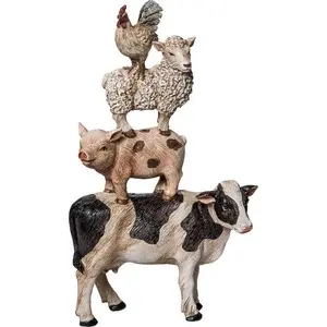 TRANSPAC Resin Stacked Farm Animal Figurine For Spring Home Decor - Multicolored